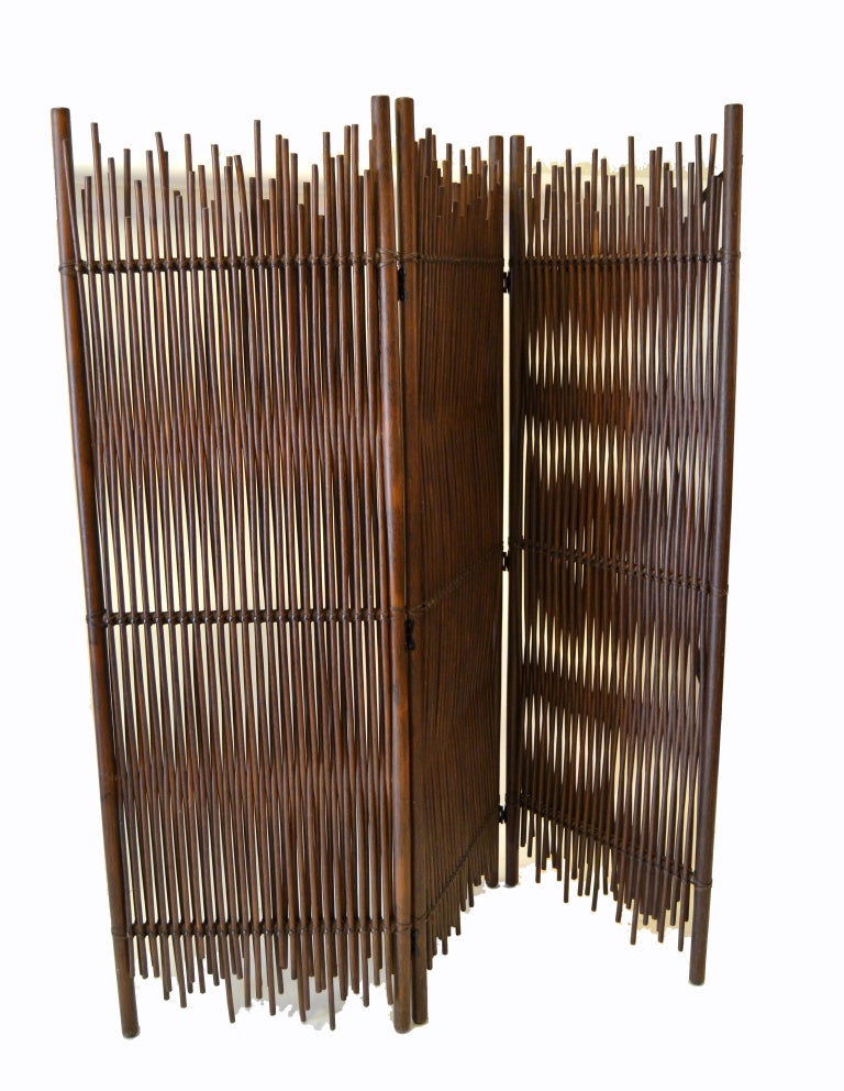 Mid-Century Modern Tall Solid Bamboo Wood Room Divider/Screen/Partition ...