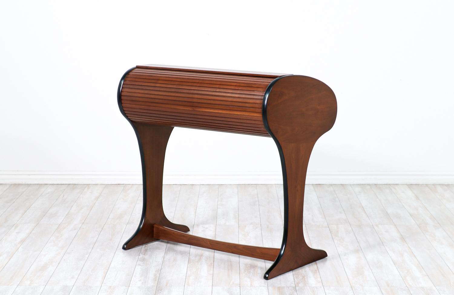 Expertly Restored - Mid-Century Modern Tambour-Door Walnut Writing Desk ...