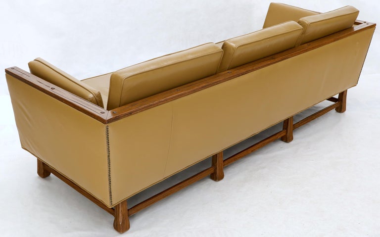 Mid-Century Modern Tan Leather Oak Frame Sofa by Ranch Oak For Sale at ...