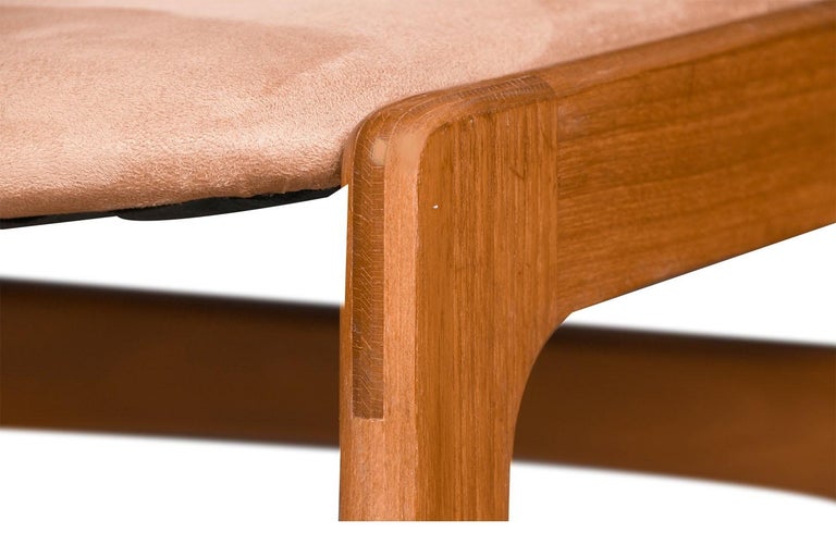 Mid-Century Modern Tan Suede Teak Dining Chairs For Sale at 1stDibs