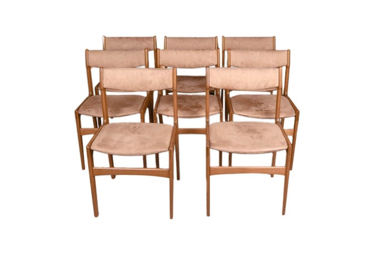 Mid-Century Modern Tan Suede Teak Dining Chairs For Sale at 1stDibs