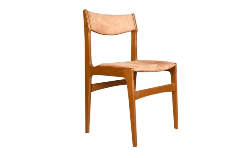 Mid-Century Modern Tan Suede Teak Dining Chairs For Sale at 1stDibs