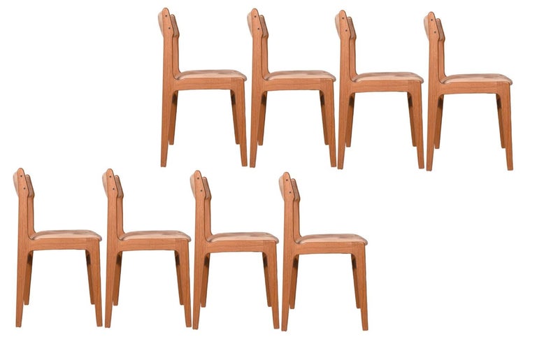 Mid-Century Modern Tan Suede Teak Dining Chairs For Sale at 1stDibs