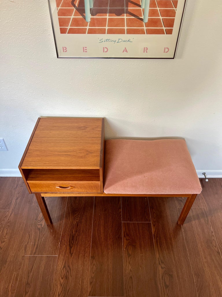 mid century modern teak and velvet telephone bench circa 1960s For Sale ...