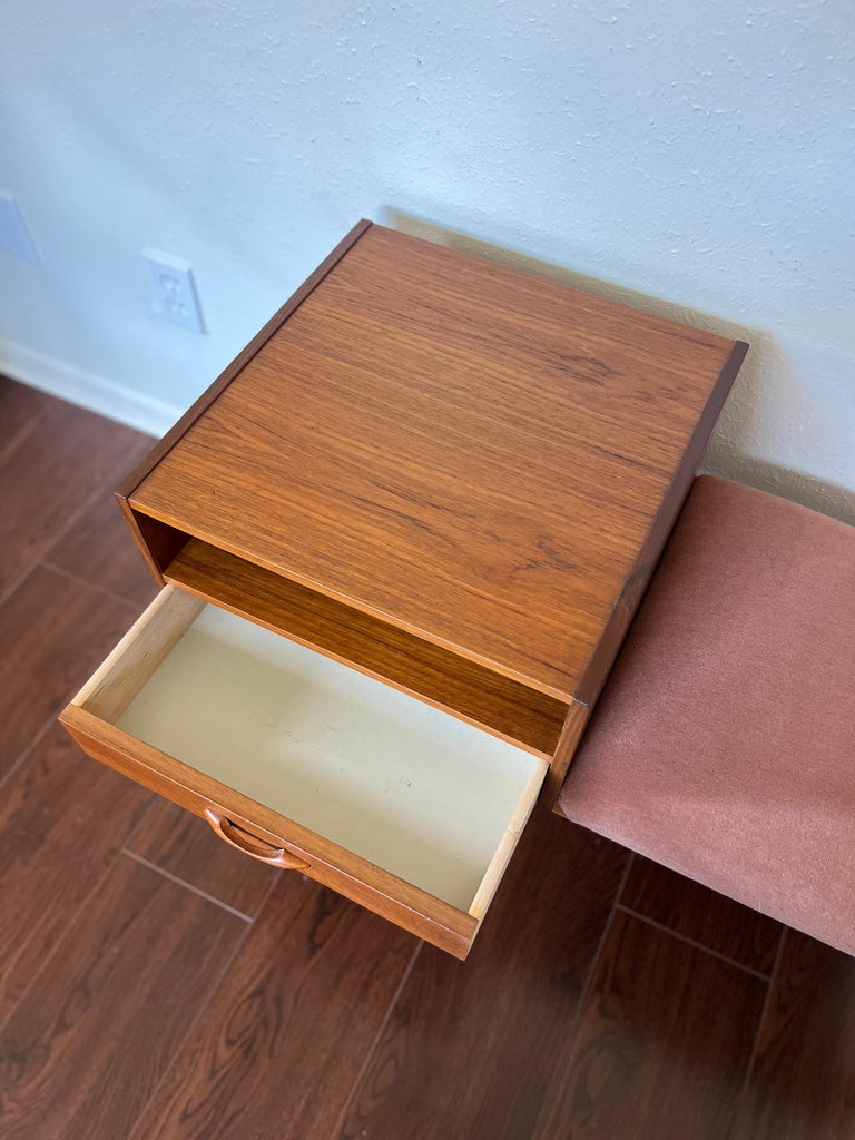 Mid-Century Modern Teak and Velvet Telephone Bench, circa 1960s For ...