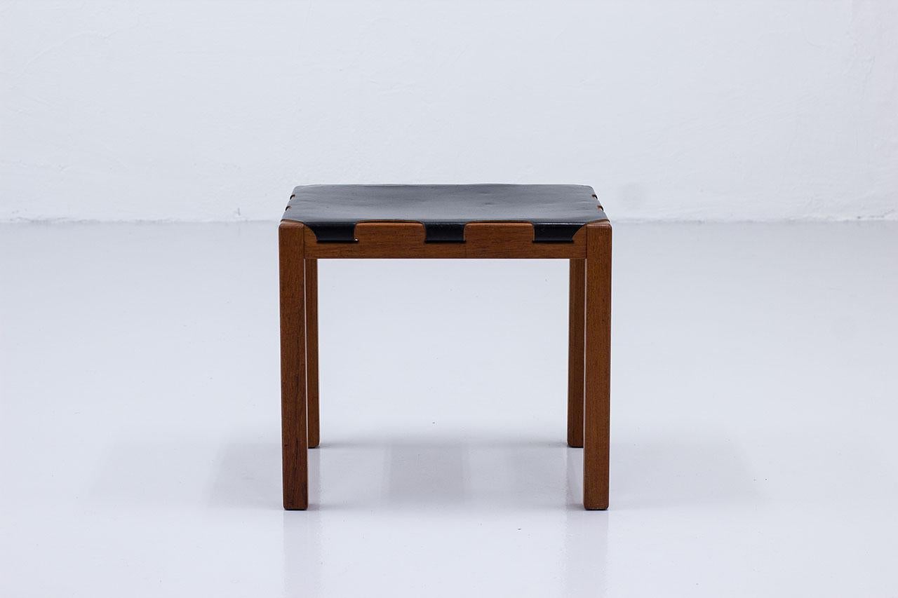 Mid-Century Modern Teak and Black Leather Stool by Nils Troed for ...