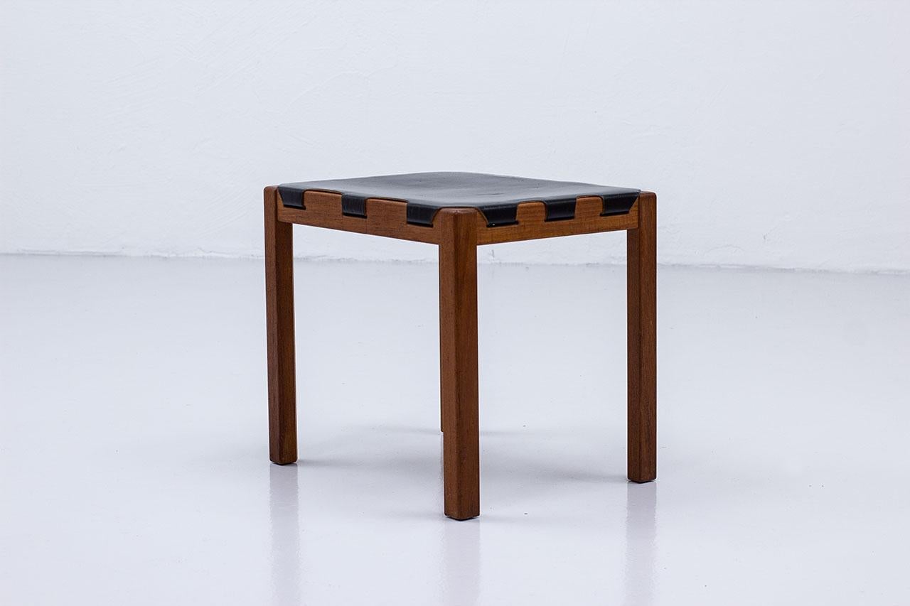 Mid-Century Modern Teak and Black Leather Stool by Nils Troed for ...