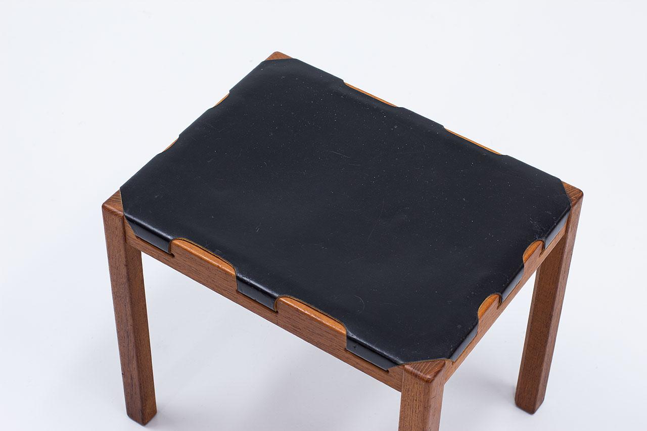 Mid-Century Modern Teak and Black Leather Stool by Nils Troed for ...
