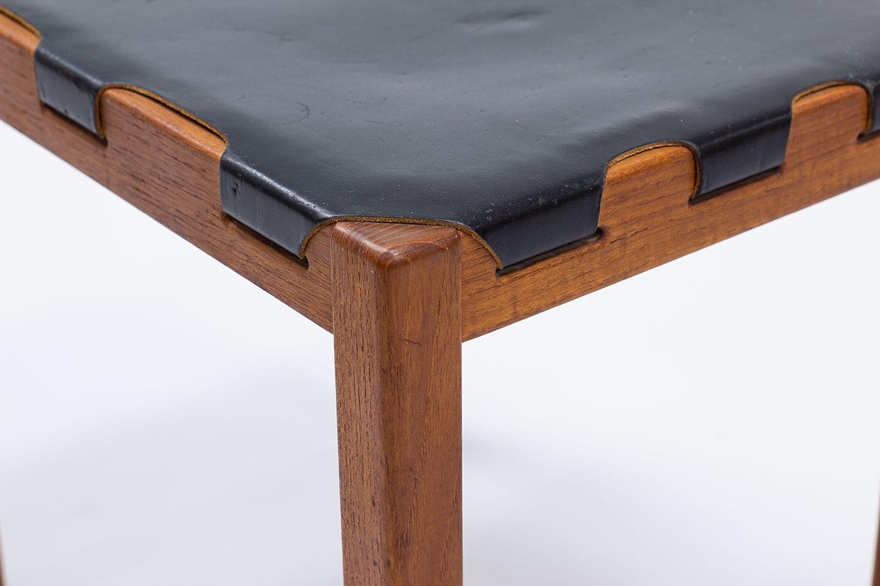 Mid-Century Modern Teak and Black Leather Stool by Nils Troed for ...