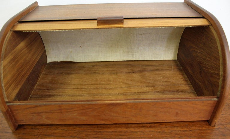 Mid-Century Modern Teak Tambour Roll-Top Storage Box at 1stDibs