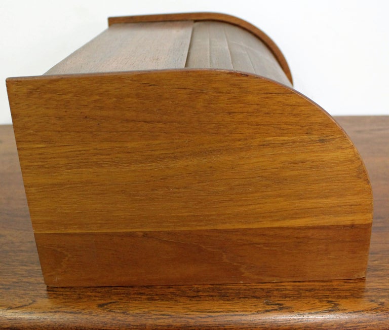 Mid-Century Modern Teak Tambour Roll-Top Storage Box at 1stDibs