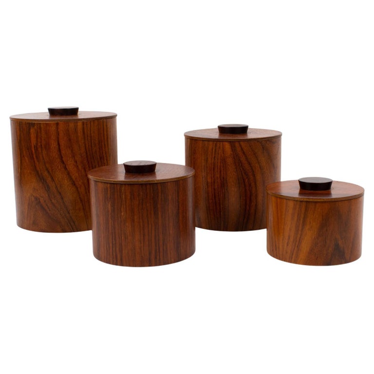 Mid-Century Modern Teak Wood Kitchen Canister Boxes, Set of 4 Pc at 1stDibs