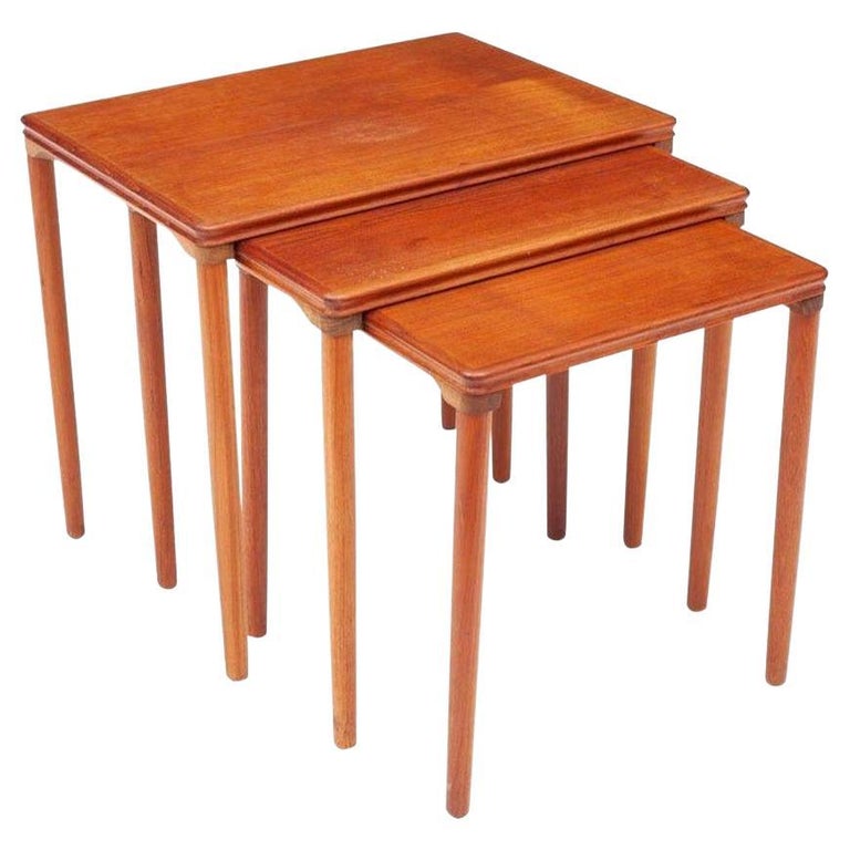Mid-Century Modern Teak Wood Nesting Table Set For Sale at 1stDibs