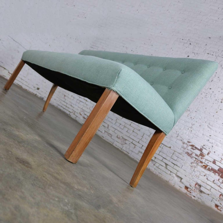 Mid-Century Modern Teal and Blonde Armless Bench with Back Style Tommi ...