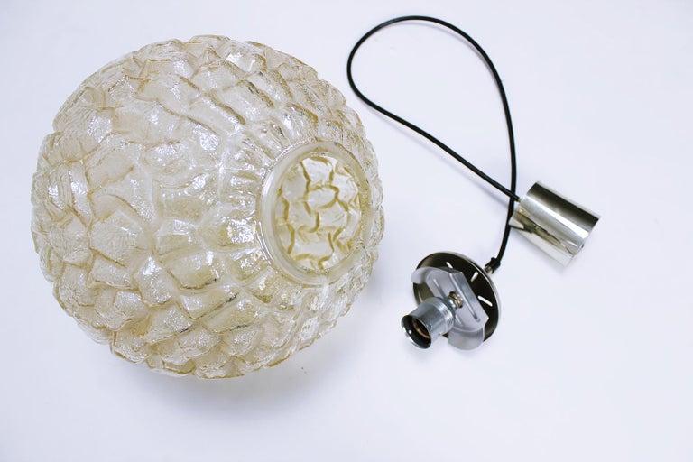 Mid-Century Modern Textured Amber Toned Glass Pendant by Limburg ...
