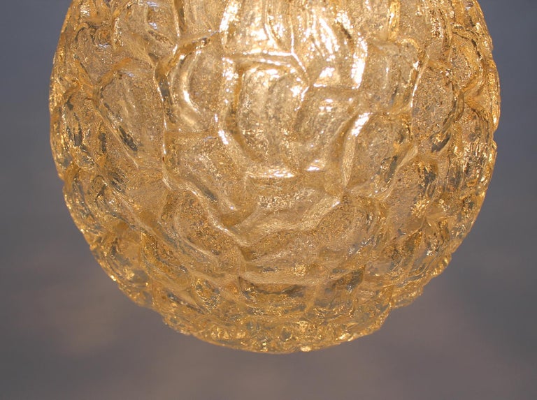 Mid-Century Modern Textured Amber Toned Glass Pendant by Limburg ...