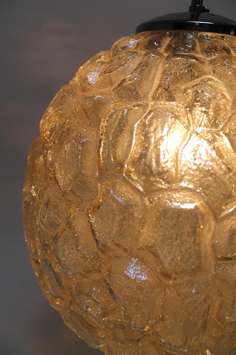 Mid-Century Modern Textured Amber Toned Glass Pendant by Limburg ...