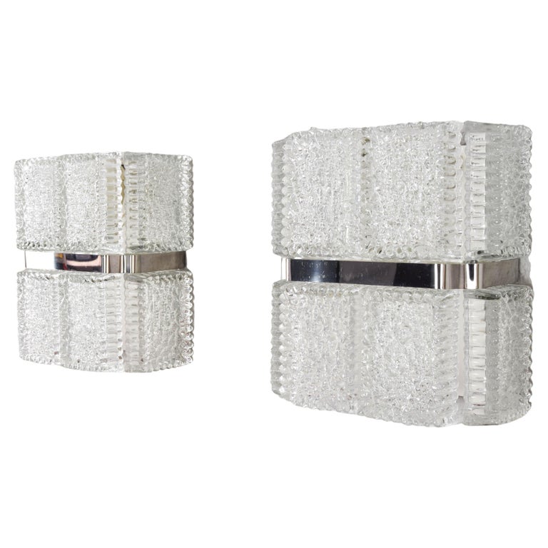Mid Century Modern Textured Crystal Kaiser Sconces, Germany 1960 at 1stDibs