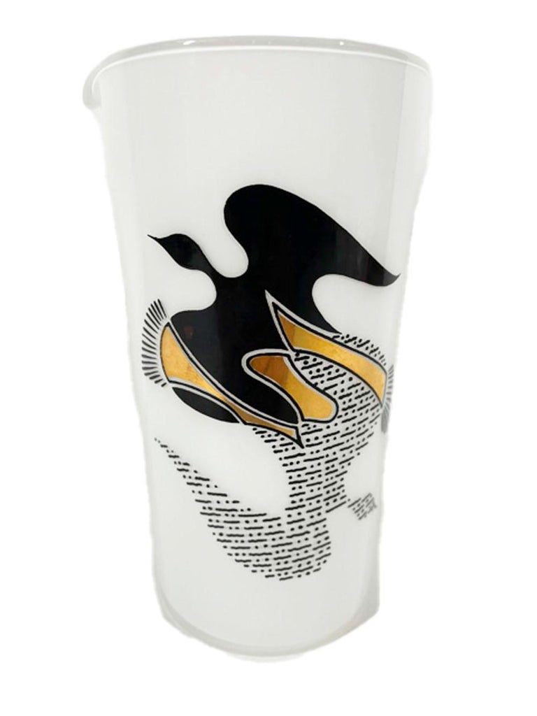 Mid-Century Modern Three-Piece Cocktail Set with Black and Gold Doves ...