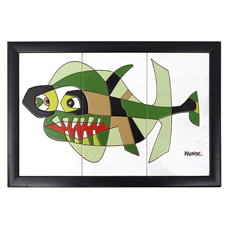 Mid-Century Modern Tile Panel of Colorful Fish by Spanish Artist César ...