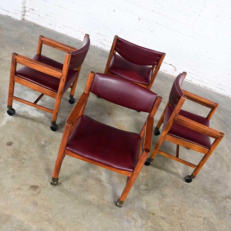 Mid-Century Modern to Modern Oak Maroon Vinyl Rolling Game or Dining ...