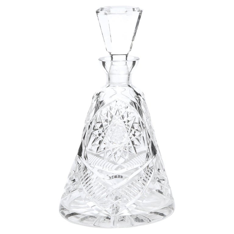 Mid-Century Modern Translucent Etched Crystal Decanter with Geometric ...