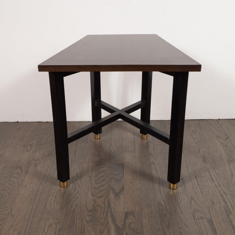 Mid-Century Modern Trapezoidal Walnut Side Table with Brass Sabots by ...