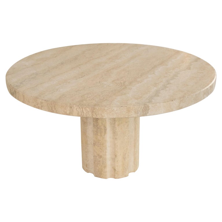 Table d'appoint ronde en travertin mi-siècle moderne, France, 1970- En ...