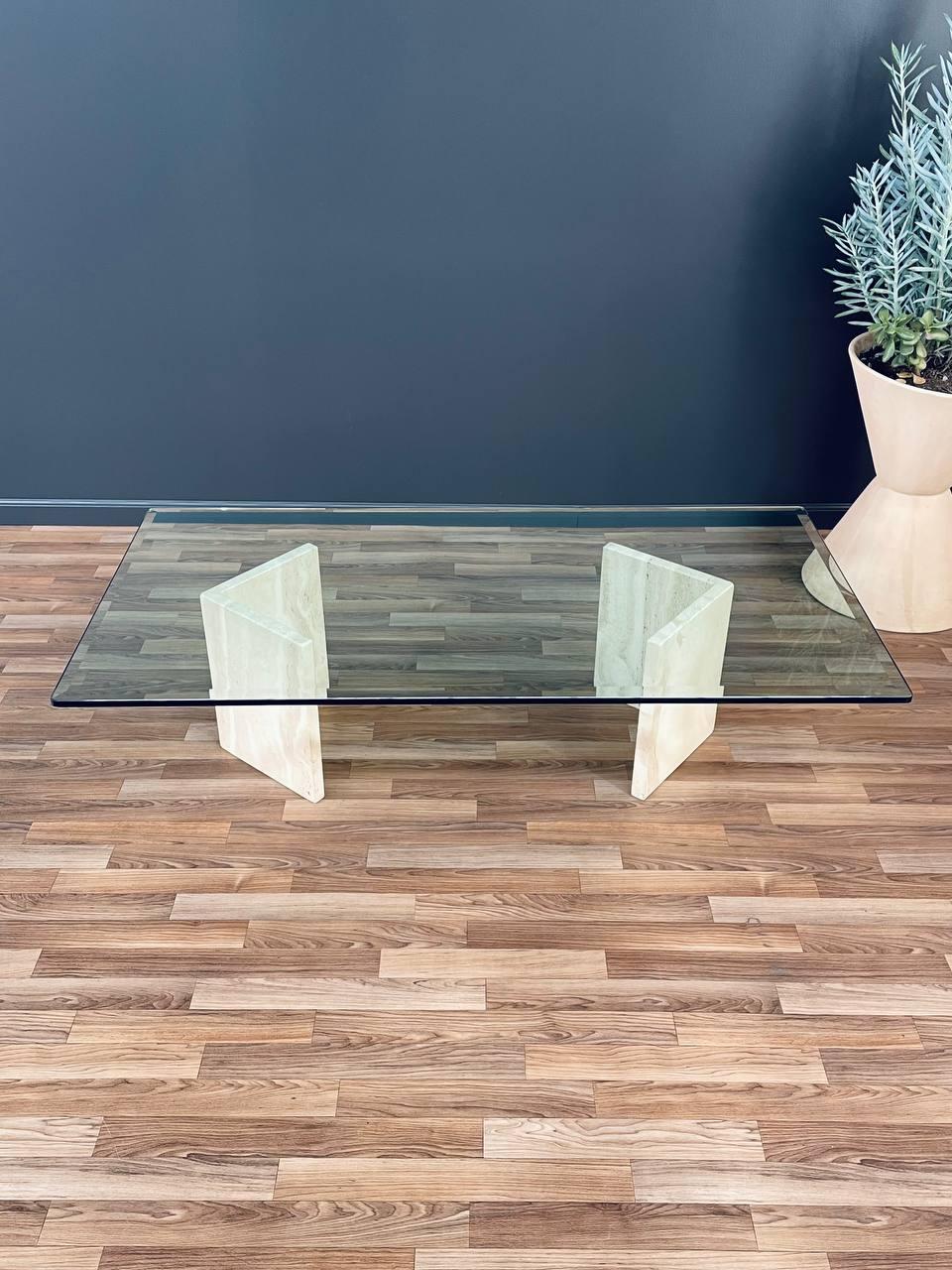 Mid-Century Modern Travertine Stone and Glass Coffee Table For Sale at ...