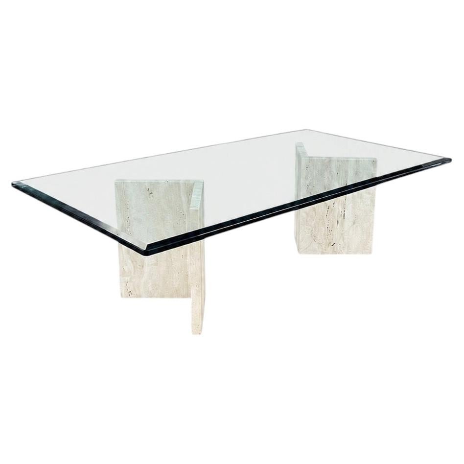 Mid-Century Modern Travertine Stone and Glass Coffee Table For Sale at ...