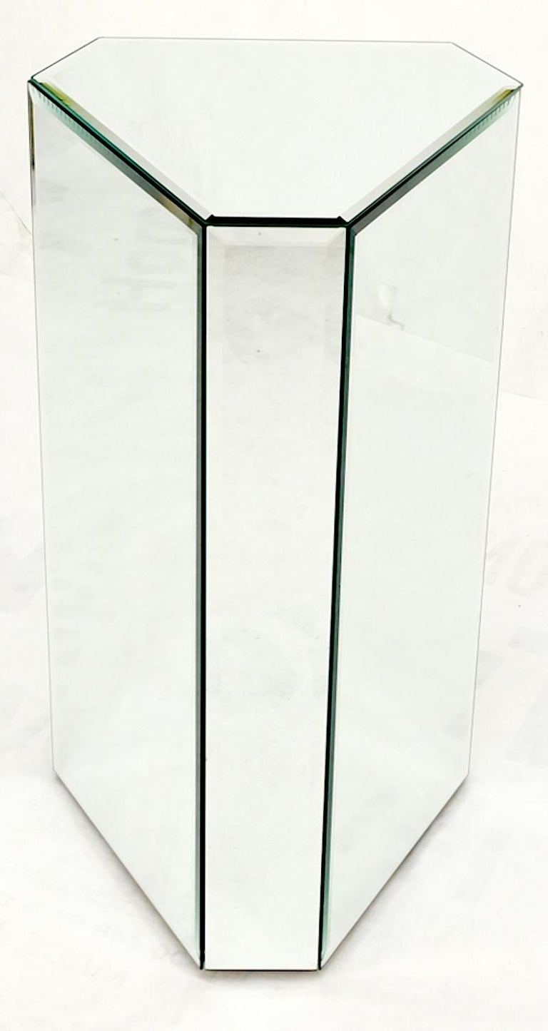 Mid Century Modern Triangular Beveled Mirrors Pedestal Stand End Table ...