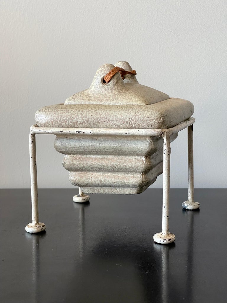 Mid-Century Modern Trinket Jewelry Box Ceramic with Leather Pull and ...