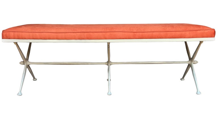 Mid-Century Modern Triple Bench with X Base in Off White and Orange For ...