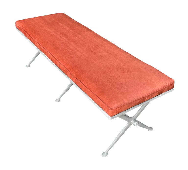 Mid-Century Modern Triple Bench with X Base in Off White and Orange For ...