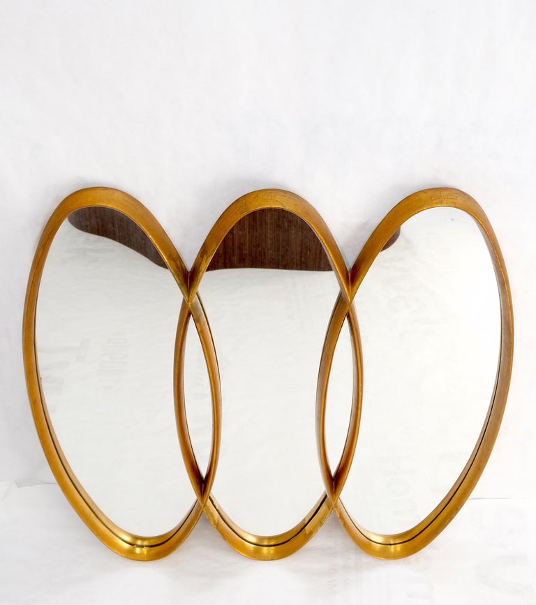 Mid-Century Modern Tripple Overlapping Carved Wood Ovals Gold Gilt Wall ...