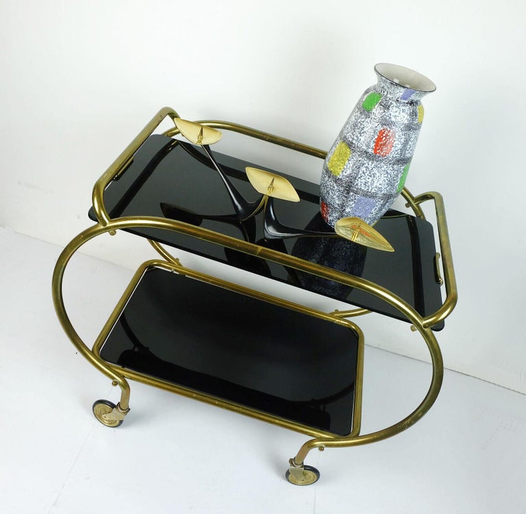 Mid-Century Modern Trolley Serving Cart Bar Cart Tea Cart Brass and ...