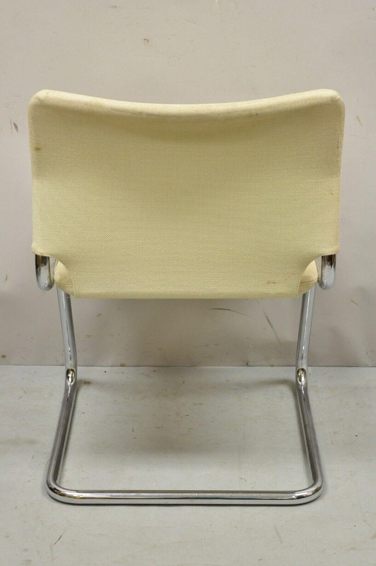 Mid-Century Modern Tubular Chrome Cantilever Side Chair with Burlap ...