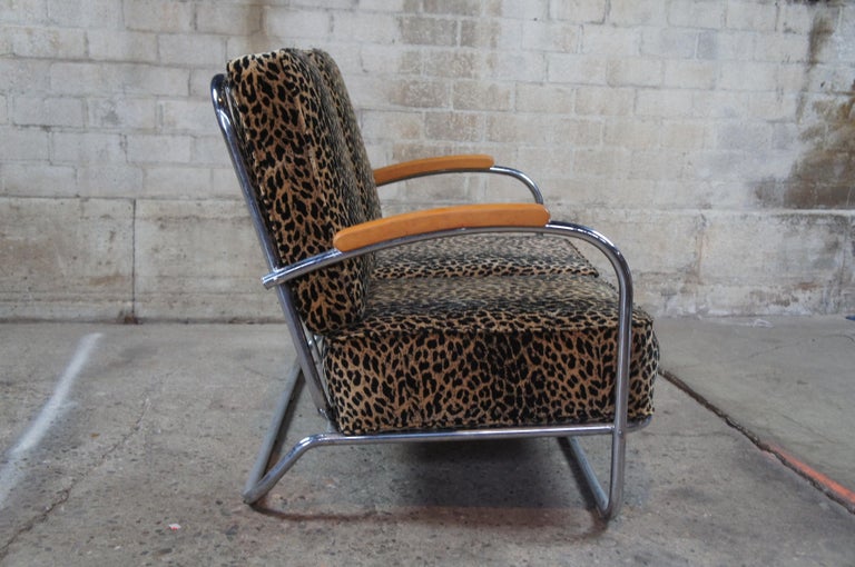 Mid-Century Modern Tubular Chrome Leopard Arm Chair Loveseat Settee ...