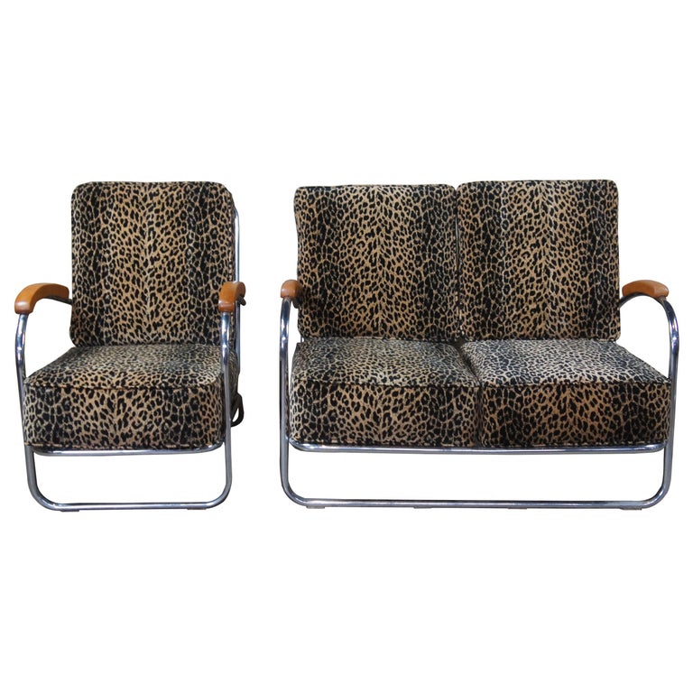Mid-Century Modern Tubular Chrome Leopard Arm Chair Loveseat Settee ...