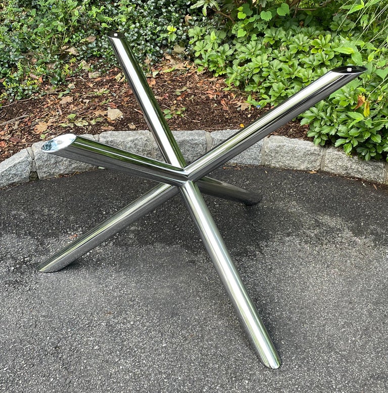 Mid Century Modern Tubular Chrome X Base Dining Table with New Round ...