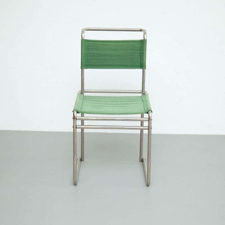 Mid-Century Modern Tubular Steel Chair with Green Fabric For Sale at ...