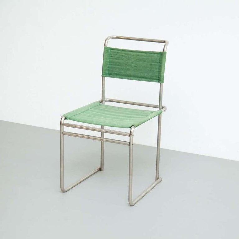 Mid-Century Modern Tubular Steel Chair with Green Fabric For Sale at ...