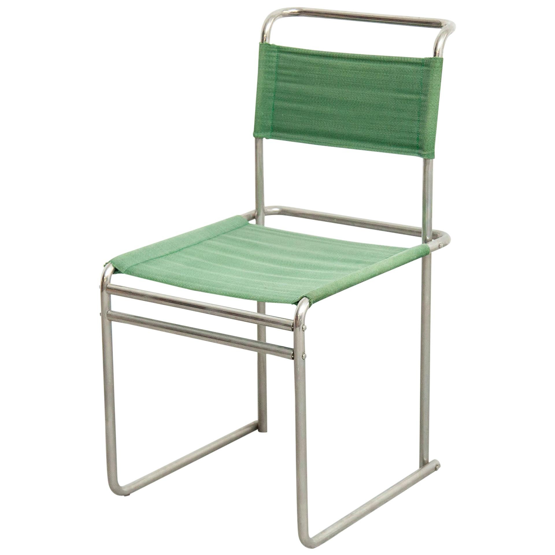 Mid-Century Modern Tubular Steel Chair with Green Fabric For Sale at ...