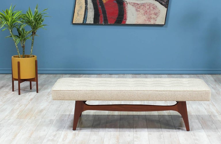 Mid-Century Modern Tufted Bench with Sculpted Walnut Base at 1stDibs ...