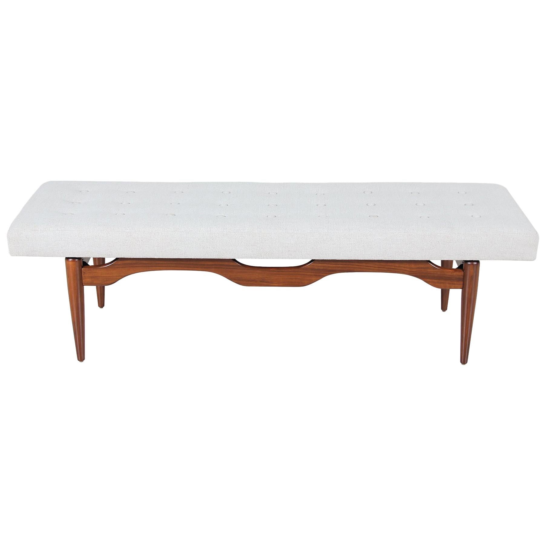 Mid-Century Modern Tufted Bench with Sculptural Base at 1stDibs