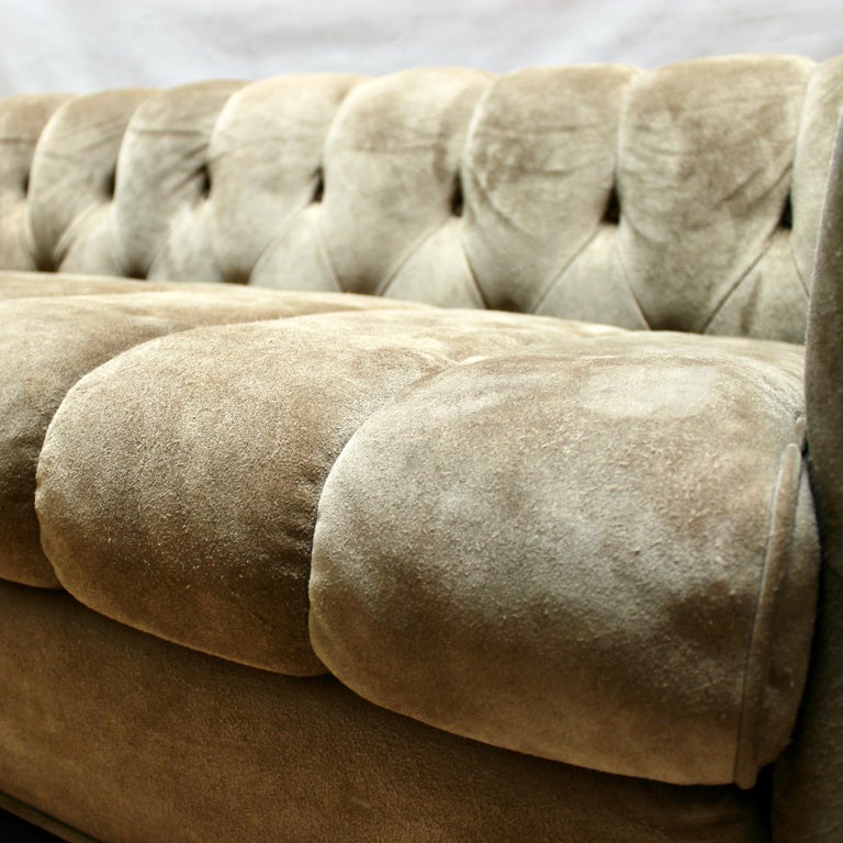 Mid-Century Modern Tufted Suede Case Sofa at 1stDibs