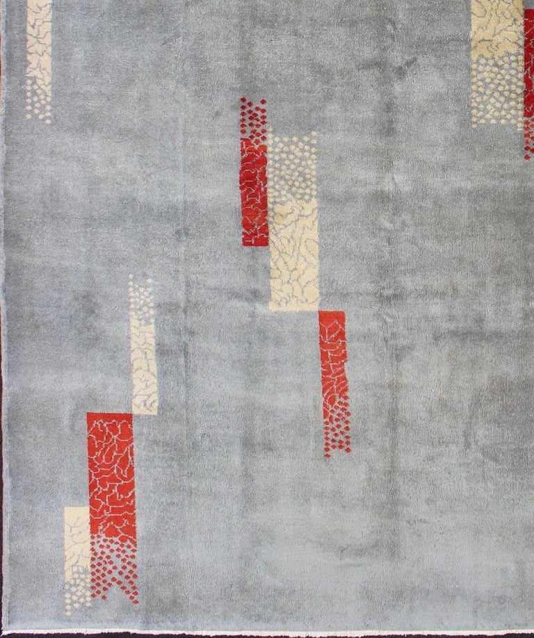 Mid-Century Modern Rug with Abstract Design in Gray Blue Background ...