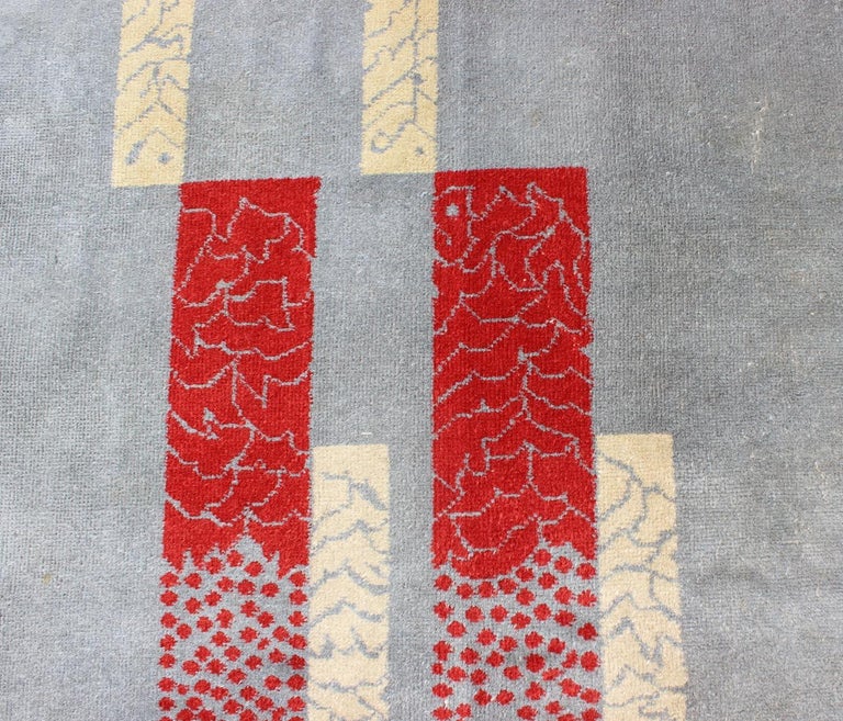 Mid-Century Modern Rug with Abstract Design in Gray Blue Background ...