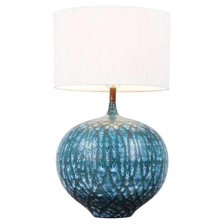 Mid-Century Modern Turquoise Glaze Ceramic Table Lamp at 1stDibs
