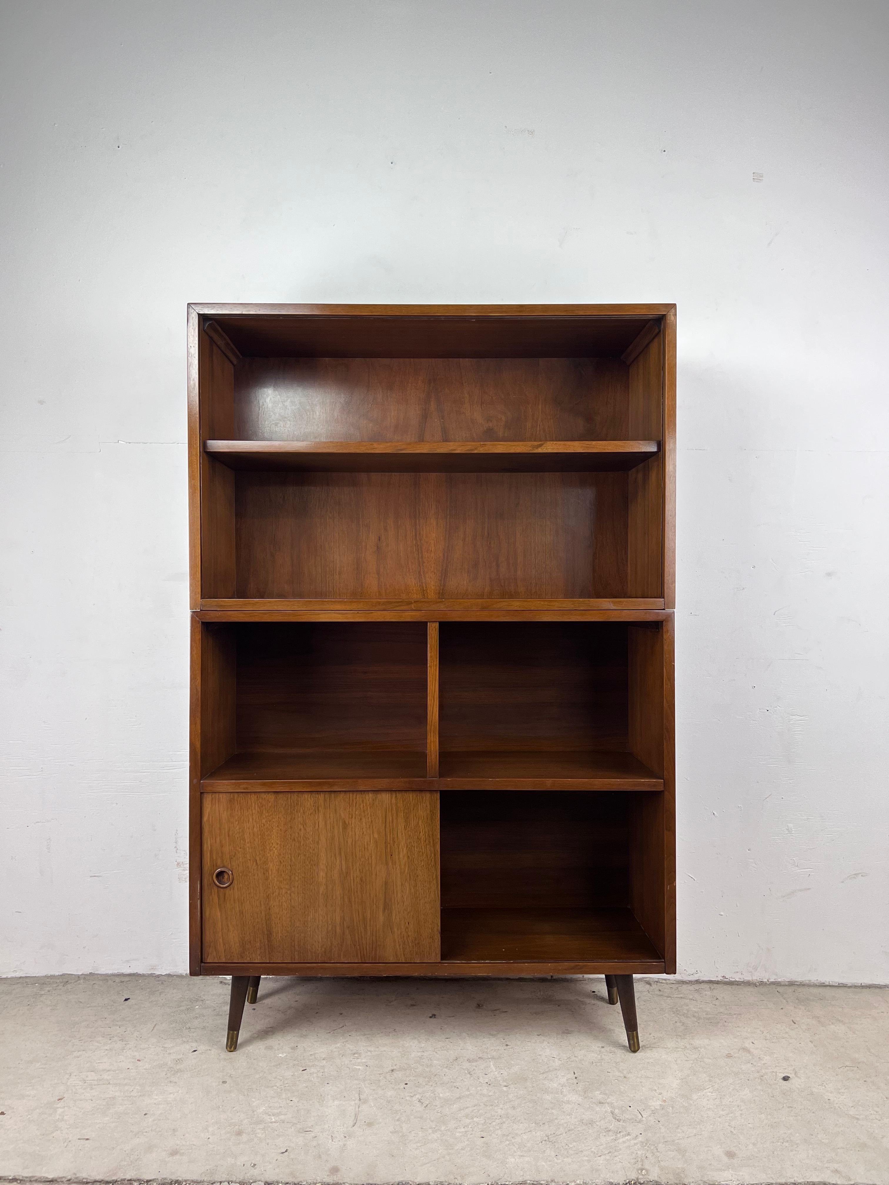 Mid-Century Modern Two Piece Bookcase with Sliding Glass Doors For Sale ...